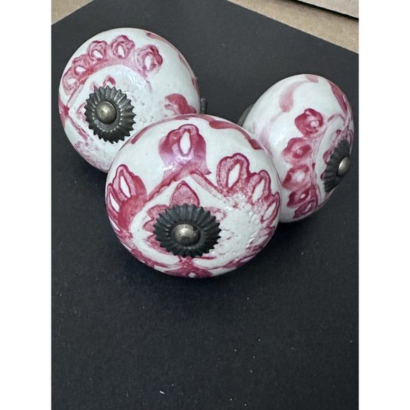 Unbranded | Other | Set Of 3 Large Red White Round Knobs Ceramic Cabinet Dresser Drawer Pulls ...